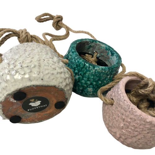 Rustic Cream Clay Hanging Planter Pot with Jute Rope Small – #LOVETHAT