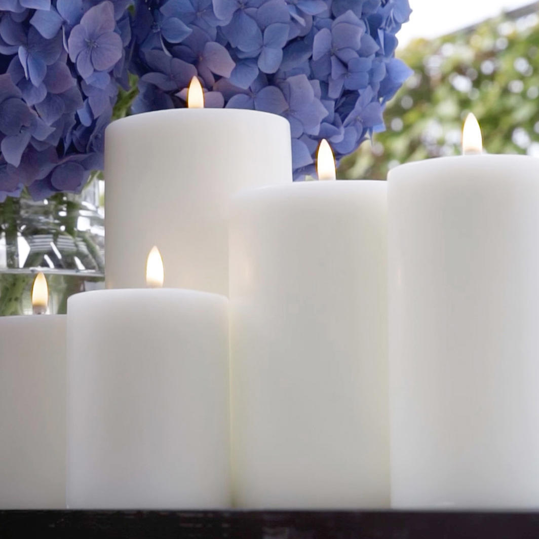 Uyuni Life-Like Flameless Wax Candles Single Wick Pillar White Collect ...
